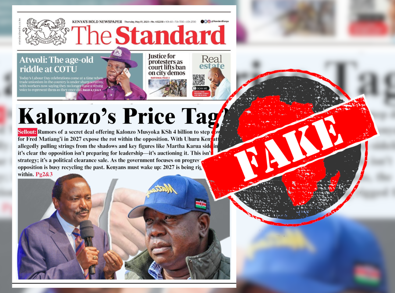 Kenya’s Standard newspaper didn’t report opposition leader offered KSh4 billion to drop ...