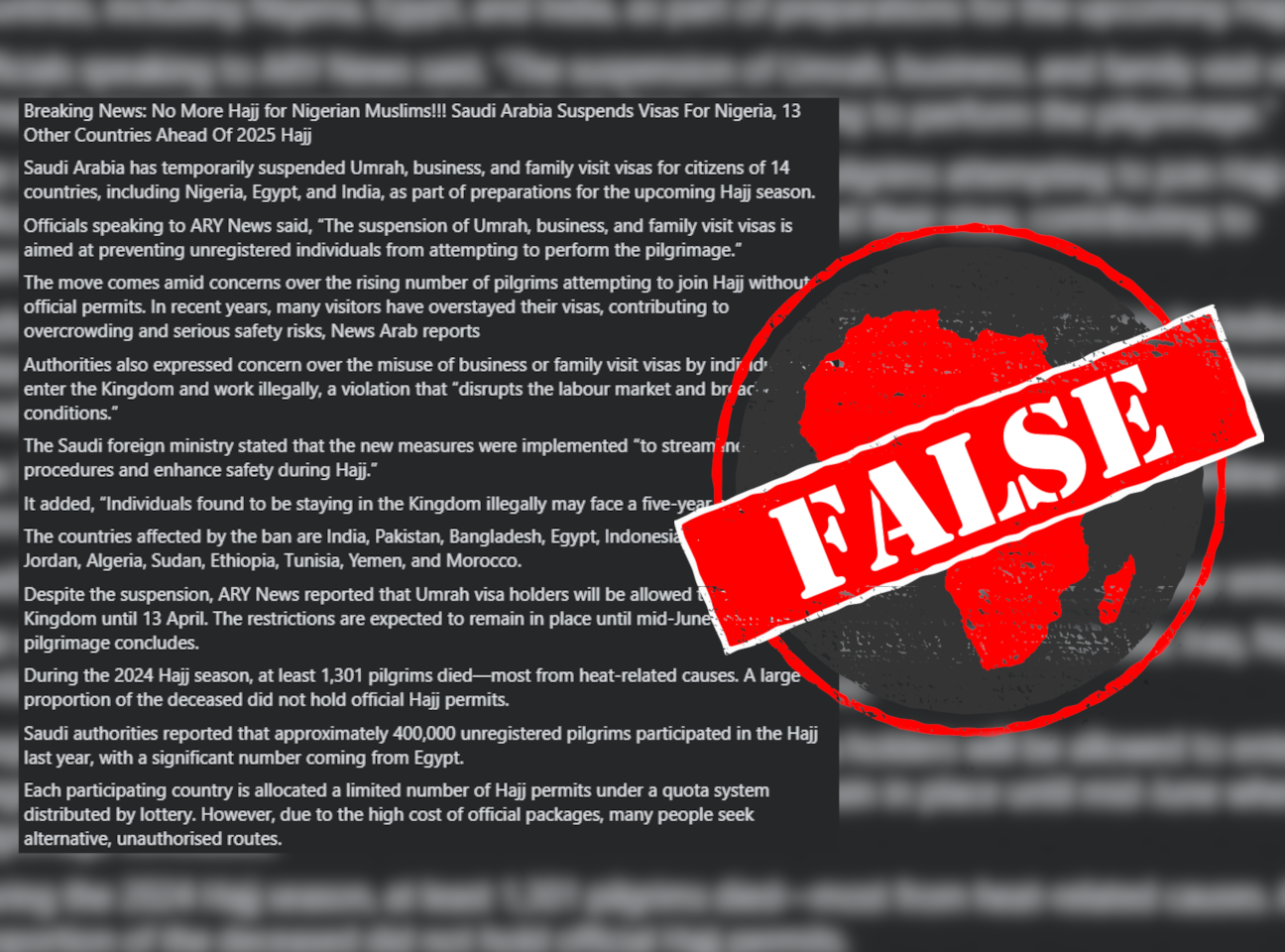 Nigerians can still perform 2025 hajj, Saudi Arabia ban only affects short-term visas - Africa Check