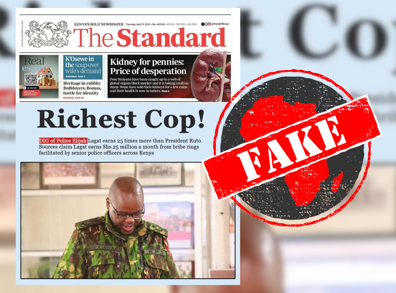 Kenya’s Standard newspaper didn’t report that one of the country’s top cops was receiving KSh25 ...