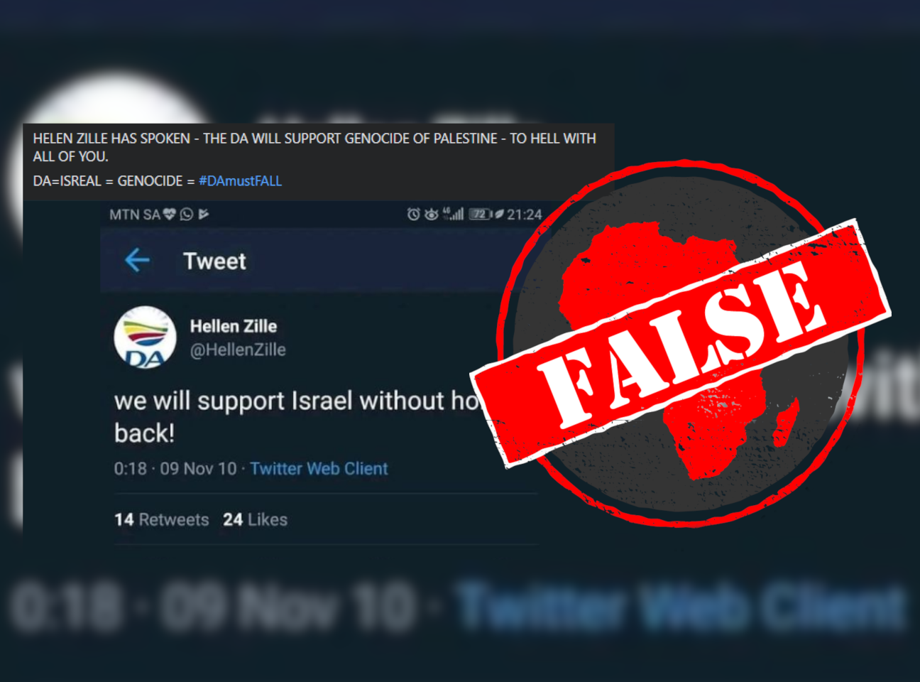 No, South African opposition politician Helen Zille didn’t tweet support for Israel ‘without ...