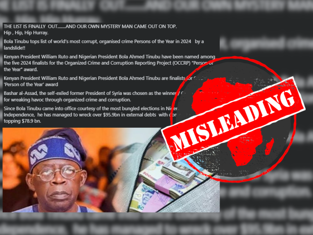 No, Nigerian president Bola Tinubu did not top 2024 list of world’s most corrupt people – he ...