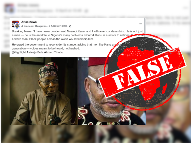 Former Nigerian president Olusegun Obasanjo did not refer to Biafran separatist leader Nnamdi ...